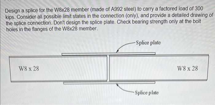 Solved Design a splice for the W8x28 member (made of A992 | Chegg.com