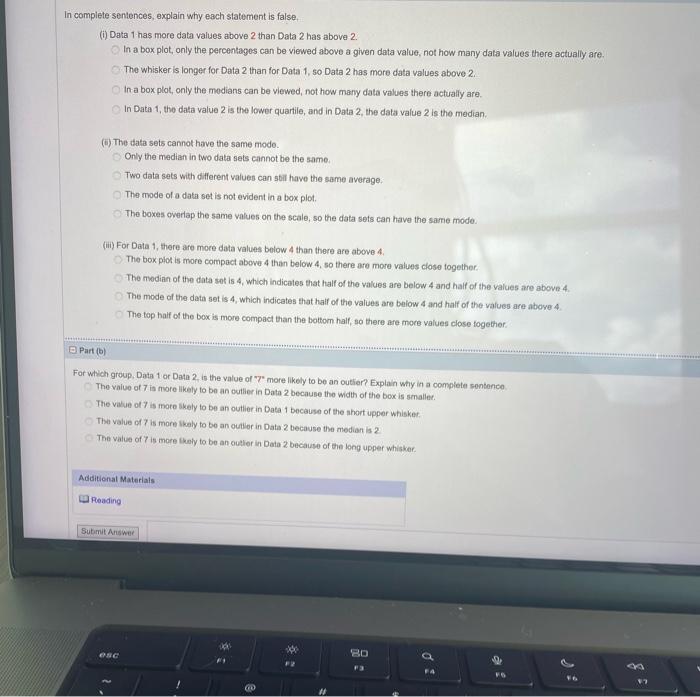 Solved In complete sentences, explain why each statement is | Chegg.com