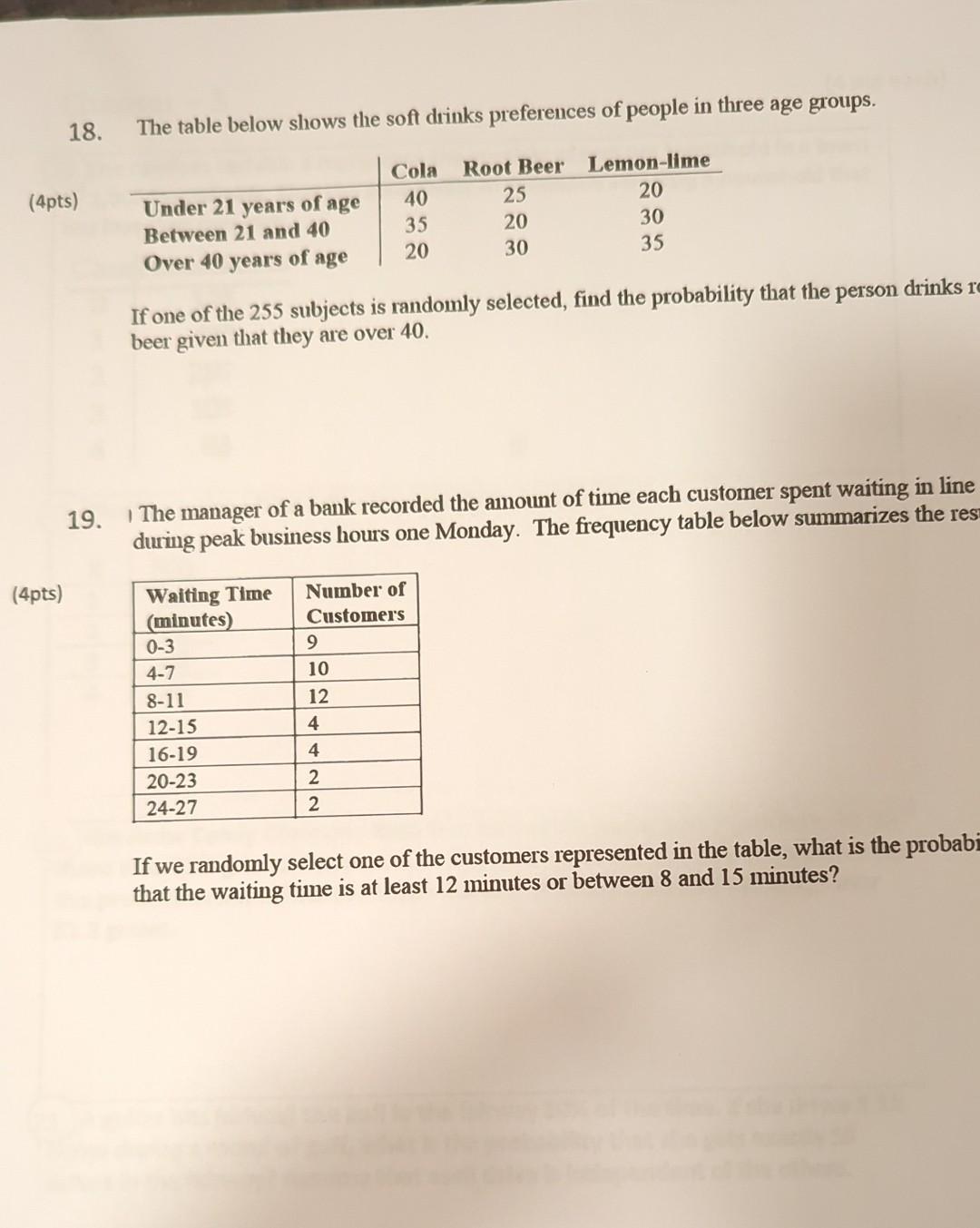 Solved 18. The table below shows the soft drinks preferences | Chegg.com
