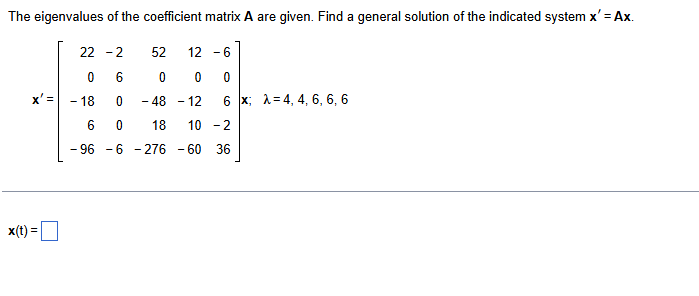 Solved The eigenvalues of ﻿the coefficient matrix A are | Chegg.com