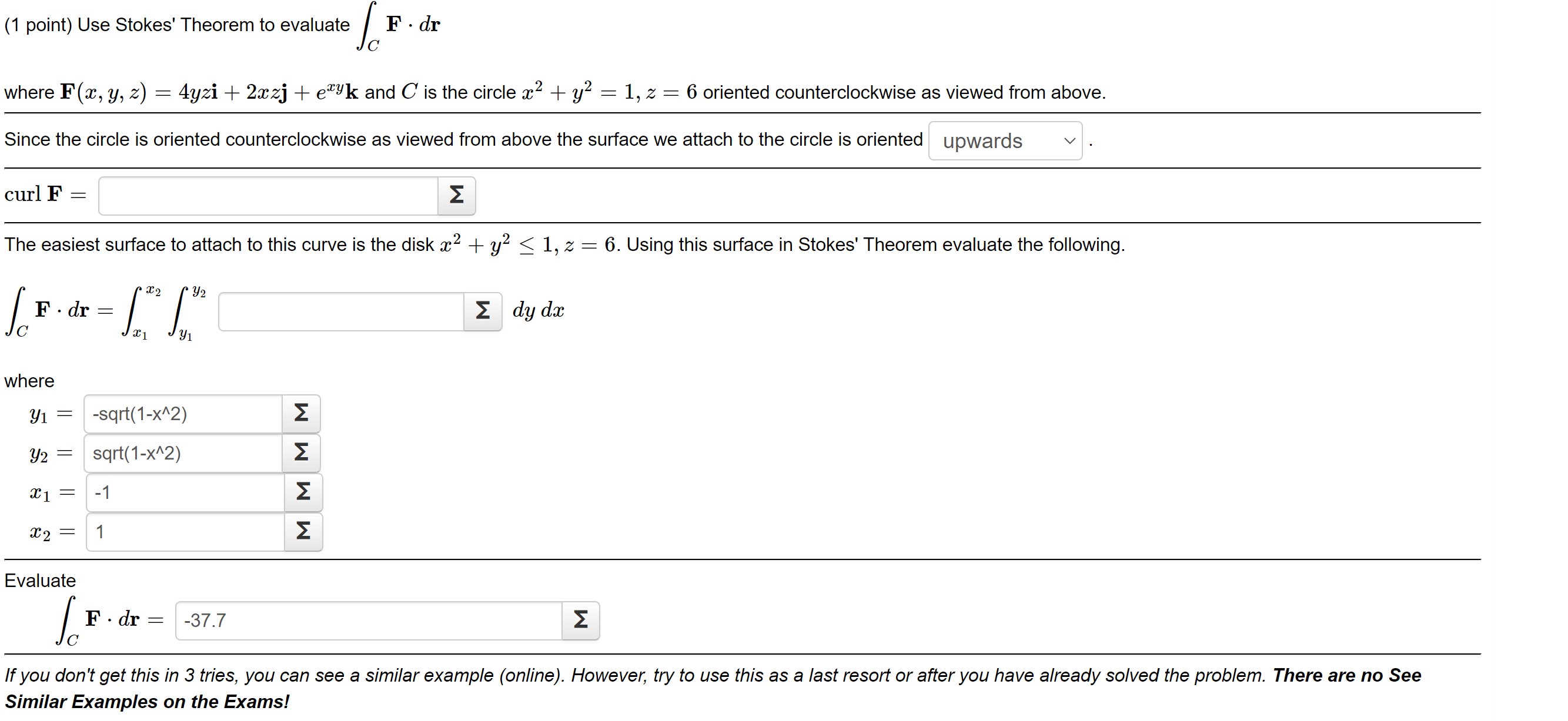 Solved (1 ﻿point) ﻿Use Stokes' Theorem to evaluate | Chegg.com