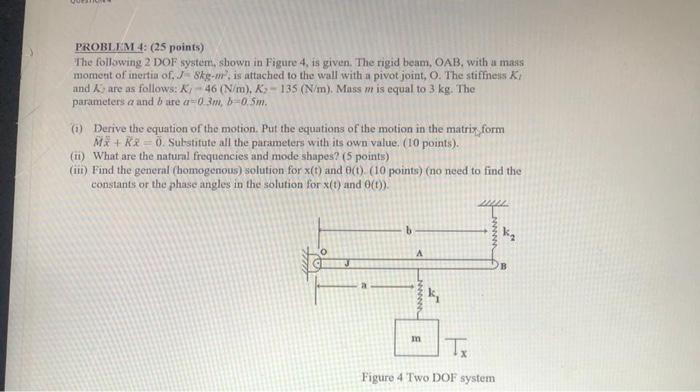 Solved PROBLEM 4: (25 points) The following 2 DOF system, | Chegg.com