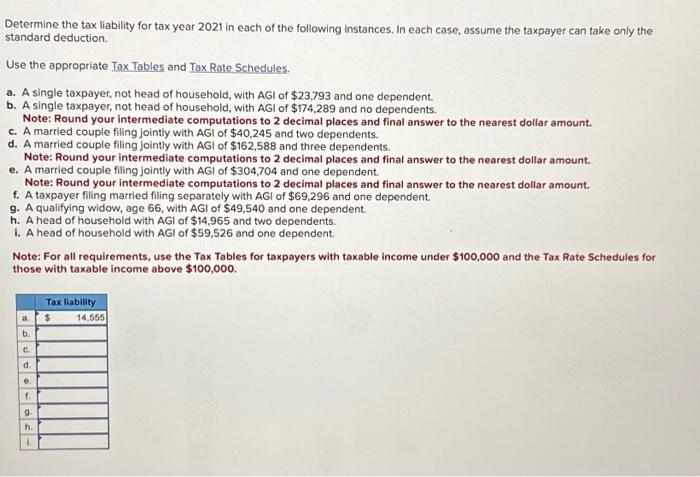 Solved Determine the tax liability for tax year 2021 in each | Chegg.com