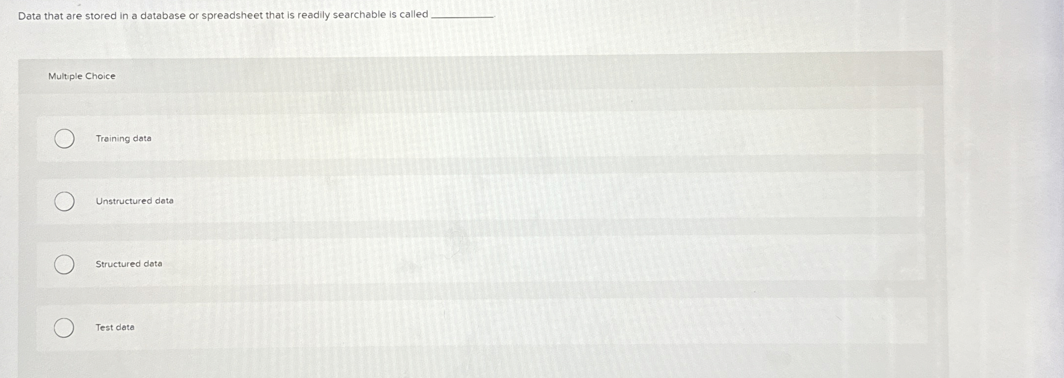 Solved Data that are stored in a database or spreadsheet | Chegg.com