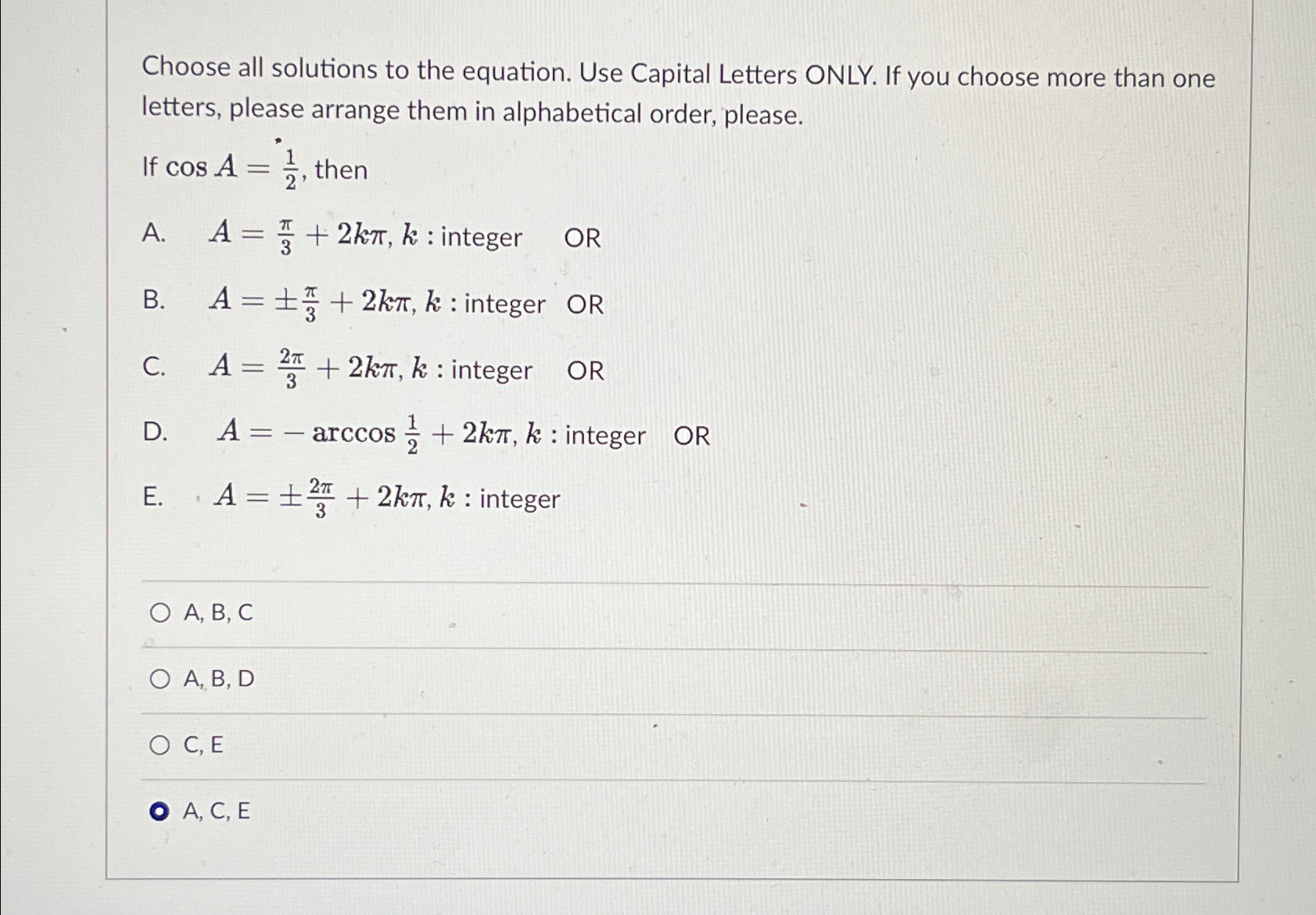 Solved Choose all solutions to the equation. Use Capital | Chegg.com