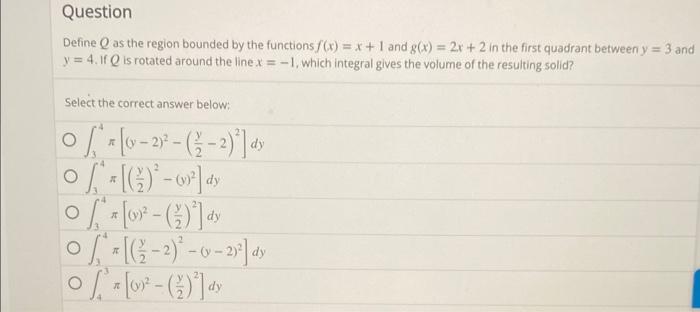 Solved Define Q as the region bounded by the functions | Chegg.com