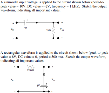 Solved A sinusoidal input voltage is applied to the circuit | Chegg.com