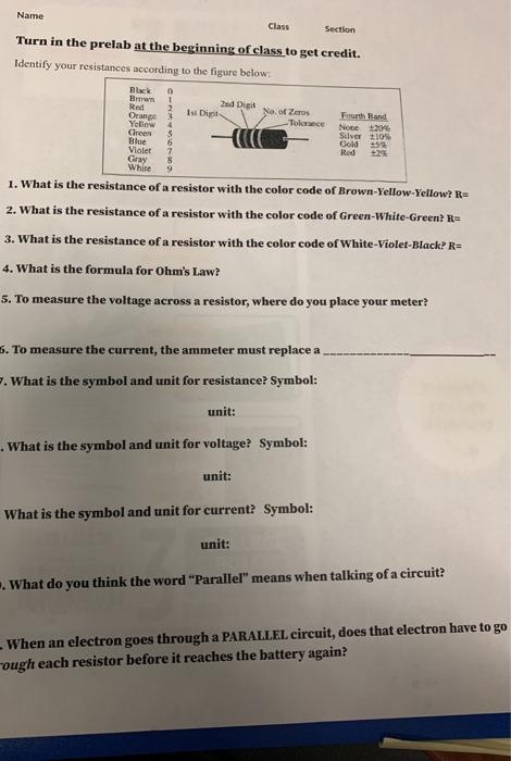 Solved Name Class Section Turn in the prelab at the | Chegg.com