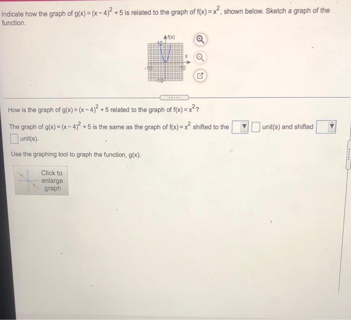 Solved Indicate how the graph of g(x) = (x -- 4)2 + 5 is | Chegg.com