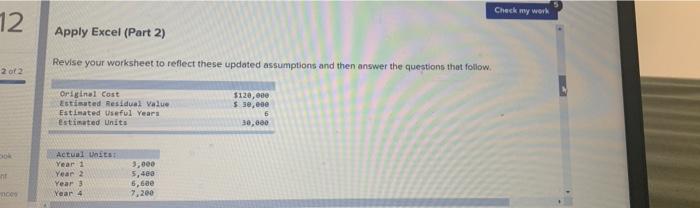 Solved Check my work 12 Apply Excel (Part 2) Revise your | Chegg.com