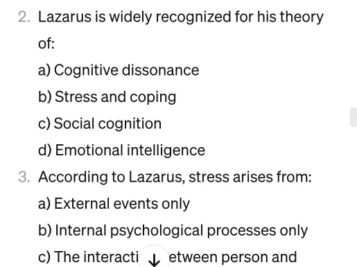 Solved Lazarus is widely recognized for his theory of:a) | Chegg.com