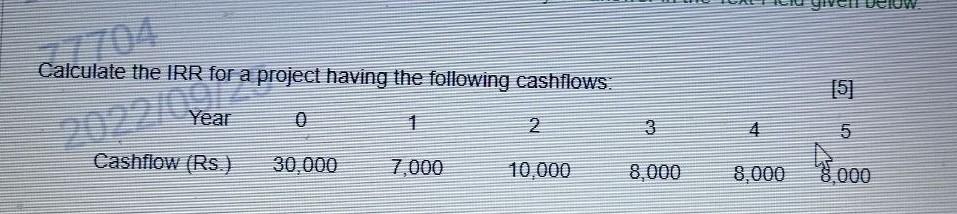 Solved Calculate the IRR for a project having the following | Chegg.com