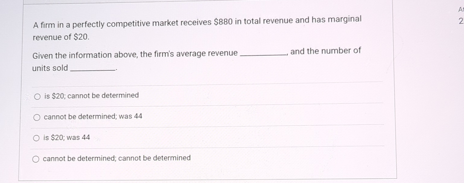 Solved A firm in a perfectly competitive market receives | Chegg.com