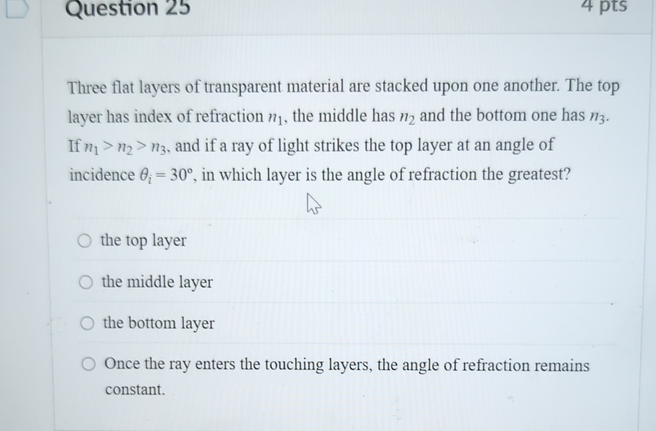 Solved Question 254 ﻿ptsThree flat layers of transparent | Chegg.com