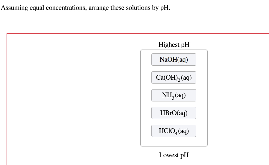 Solved Assuming equal concentrations, arrange these | Chegg.com