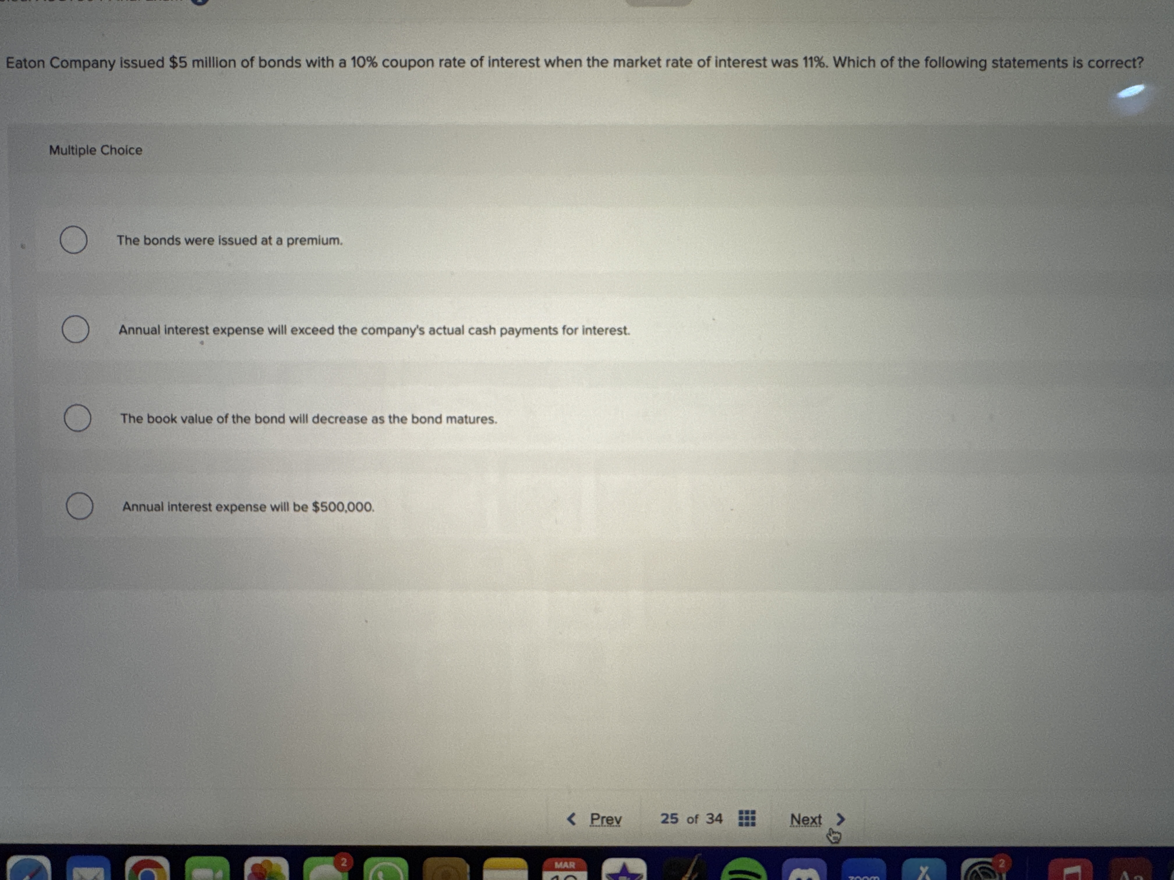 Solved Multiple ChoiceThe bonds were issued at a | Chegg.com