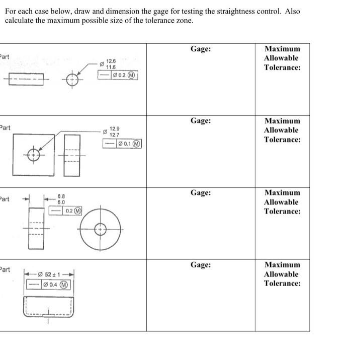 Solved For each case below, draw and dimension the gage for | Chegg.com