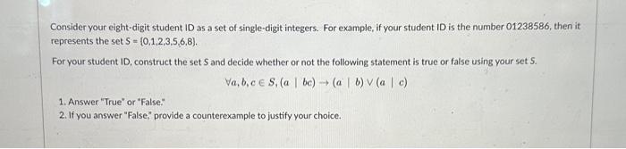 Solved Consider your eight-digit student ID as a set of | Chegg.com