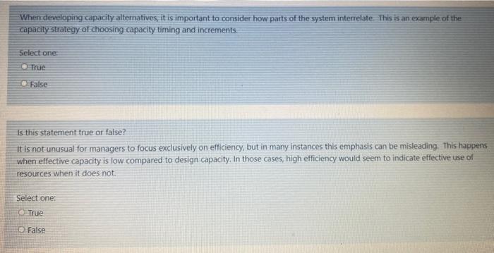 Solved When developing capacity alternatives it is important | Chegg.com