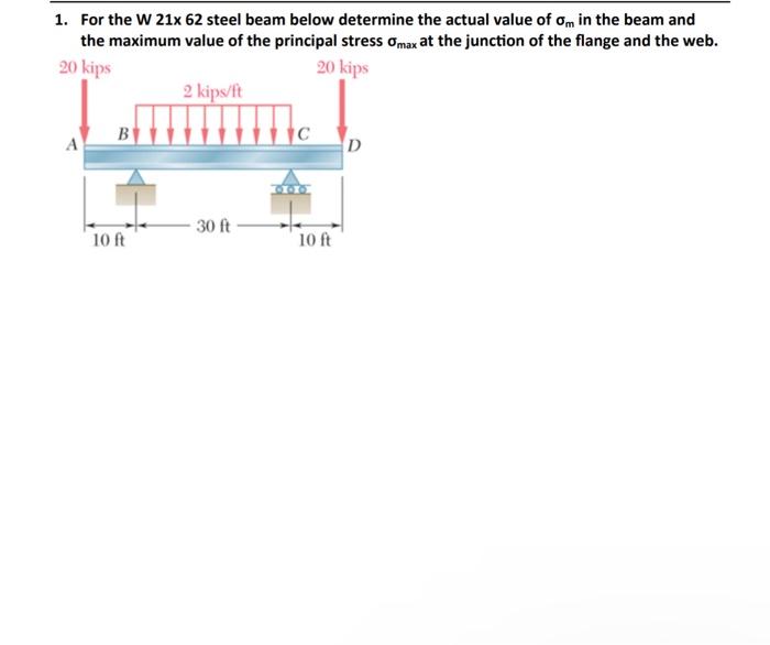 Solved 1. For the W21×62 steel beam below determine the | Chegg.com