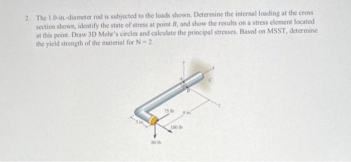 Solved 2. The 1.0-in.-diameter rod is subjected to the loads | Chegg.com