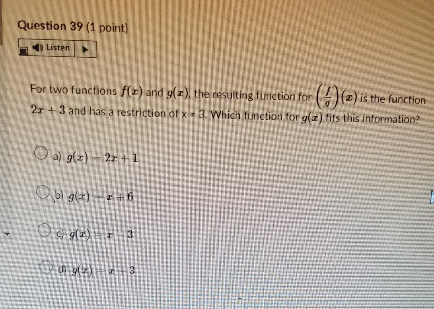 Solved For two functions f(x) and g(x), the resulting | Chegg.com