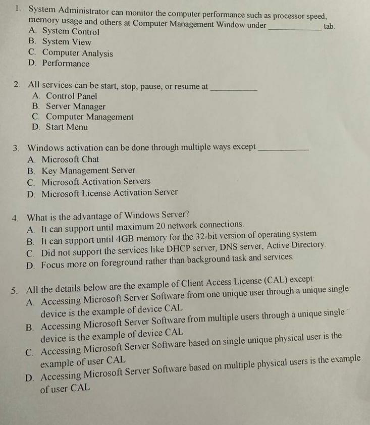 Solved 1. System Administrator can monitor the computer | Chegg.com