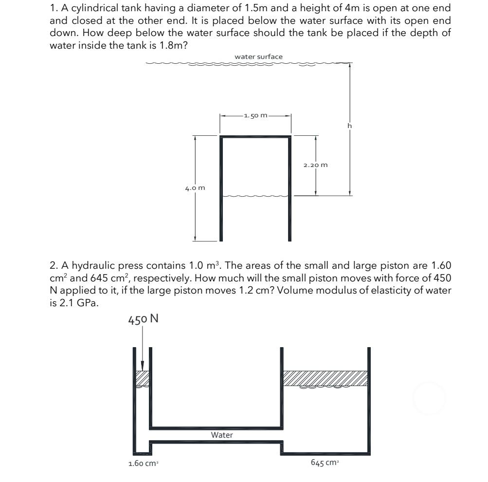 Solved 1. A cylindrical tank having a diameter of 1.5 m and | Chegg.com