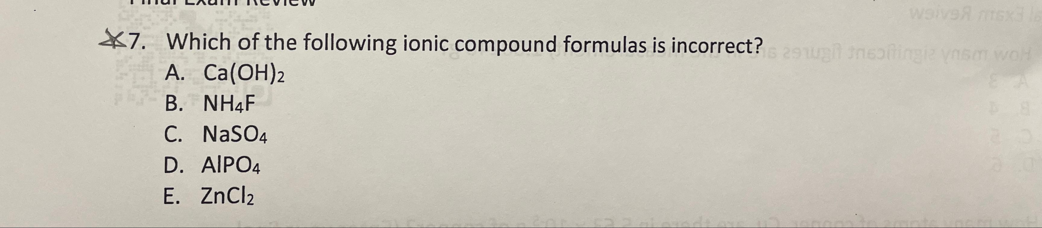 Solved Which of the following ionic compound formulas is | Chegg.com