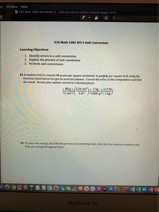 Solved Is Window Help F20 Math 1085 Worksheet 3 - Unit | Chegg.com