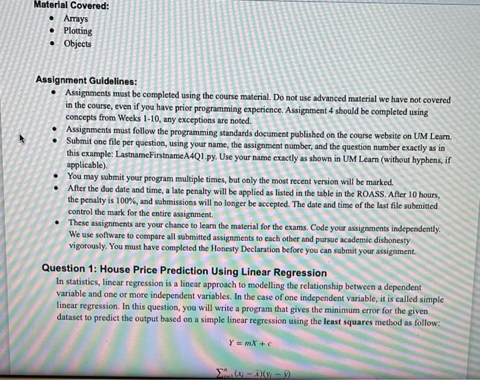 Solved Material Covered: • Arrays • Plotting • Objects was | Chegg.com
