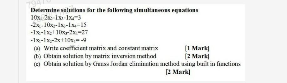 Solved Determine solutions for the following simultaneous | Chegg.com