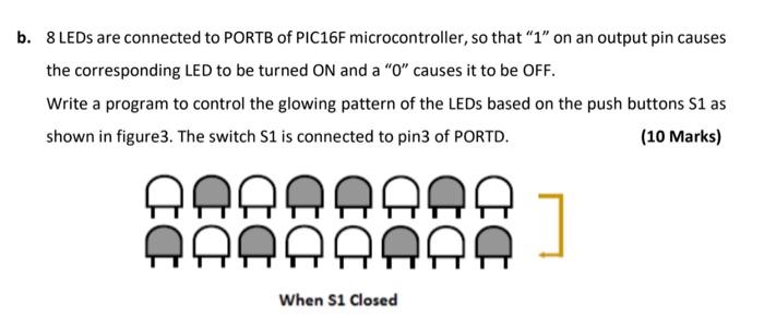Solved b. 8 LEDs are connected to PORTB of PIC16F | Chegg.com
