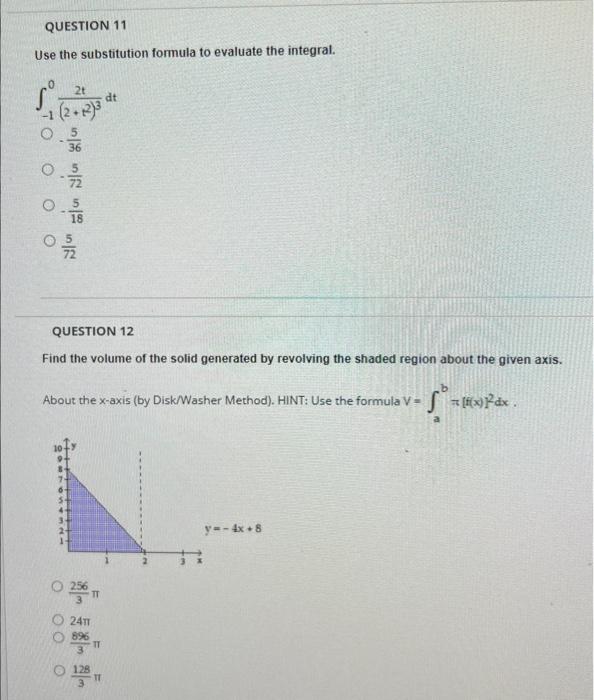 Solved Use the substitution formula to evaluate the | Chegg.com