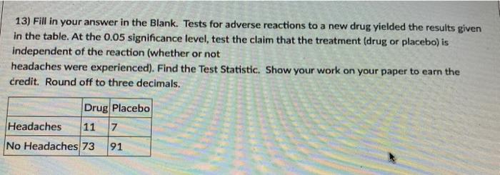 Solved 13) Fill in your answer in the Blank. Tests for | Chegg.com