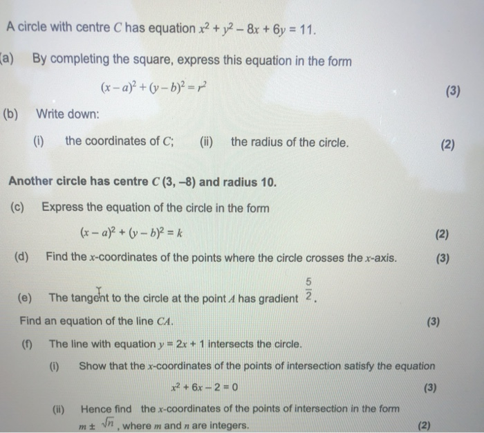 Solved A circle with centre C has equation x2 + y2 - 8x + 6y | Chegg.com