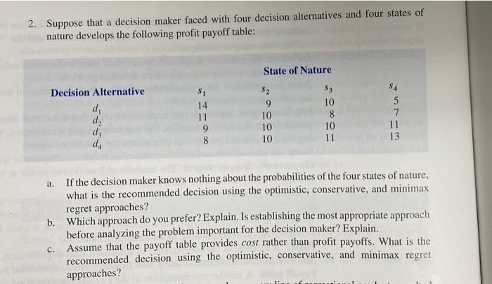 Solved 2. Suppose that a decision maker faced with four | Chegg.com