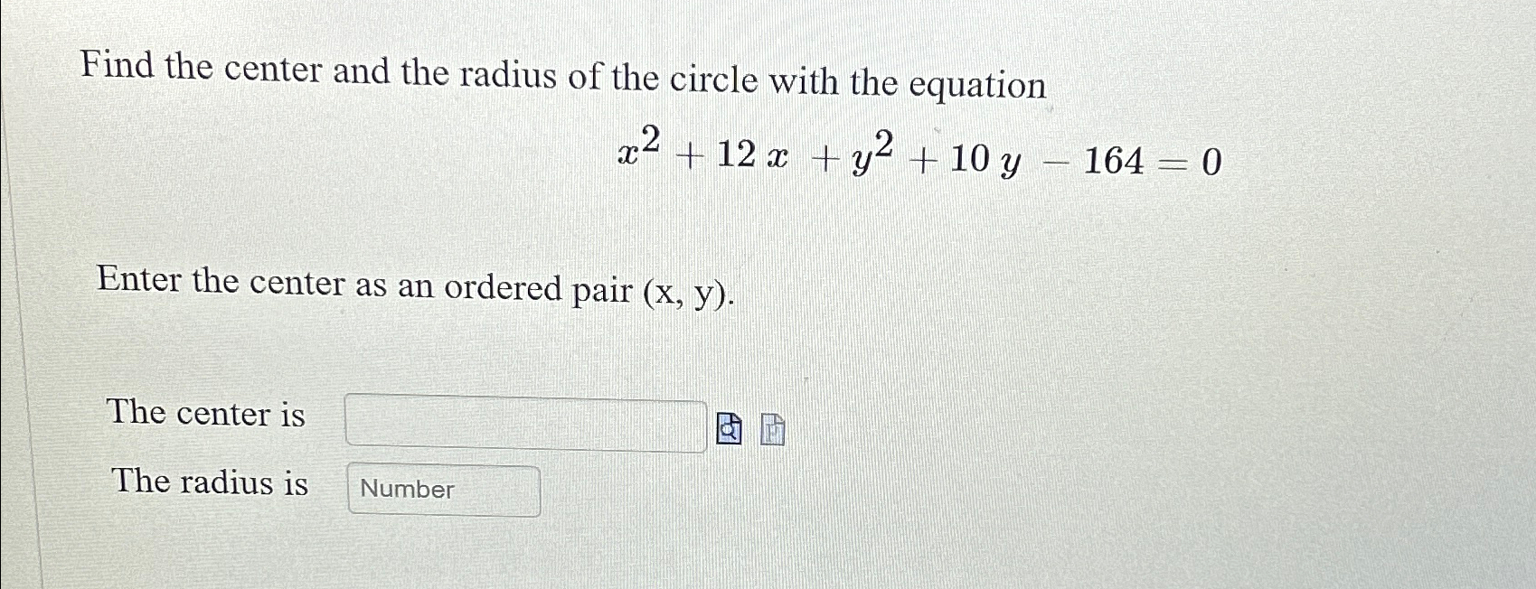 Solved Find the center and the radius of the circle with the | Chegg.com