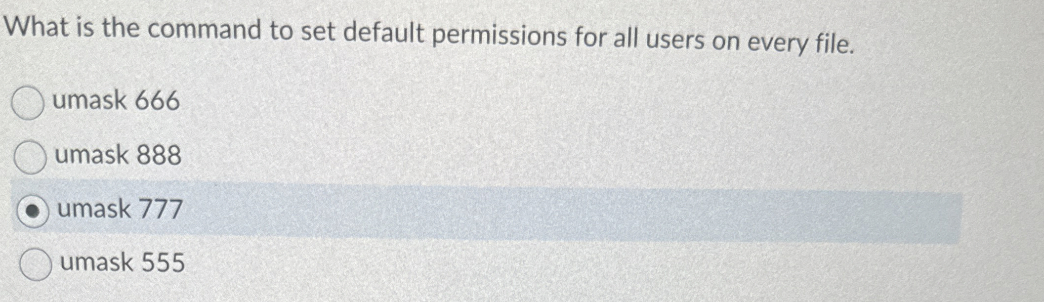 Solved What is the command to set default permissions for | Chegg.com