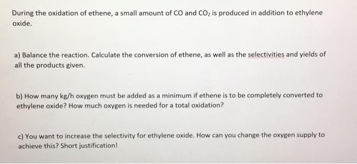 Solved Ethen Ethylenoxid CO CO₂ CU 200 kg/h 19 kg/h 229 kg/h | Chegg.com