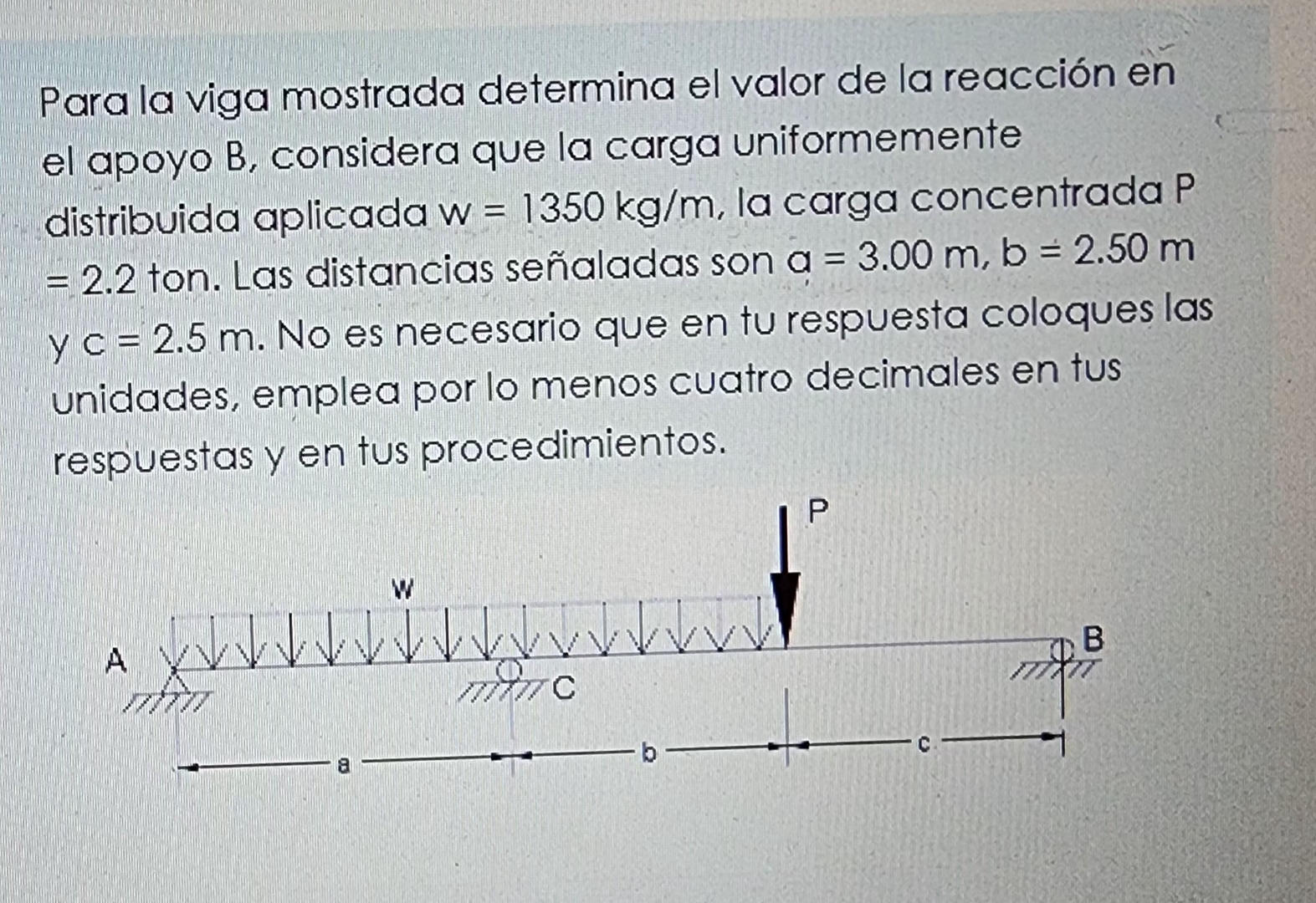 Solved Para la viga mostrada determina el valor de la | Chegg.com