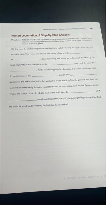 Human Locomotion: A Step-By-Step Analysis trusele or | Chegg.com