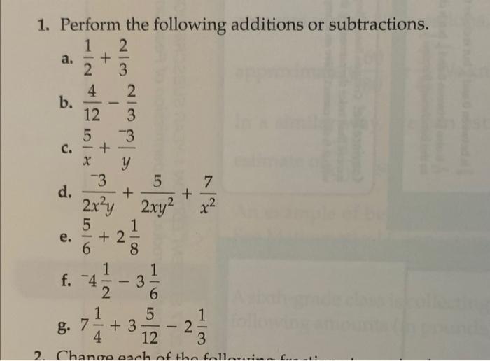 Solved 1. Perform the following additions or subtractions. | Chegg.com
