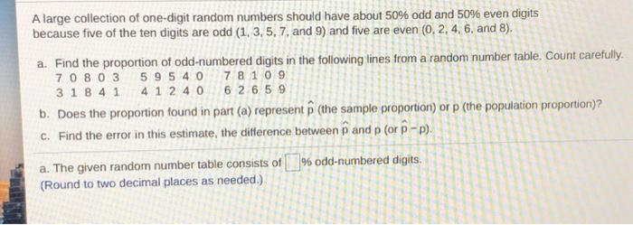Solved A large collection of one-digit random numbers should | Chegg.com