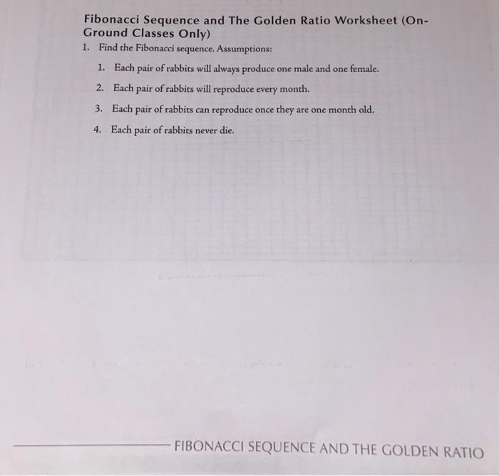 Solved Fibonacci Sequence and The Golden Ratio Worksheet | Chegg.com