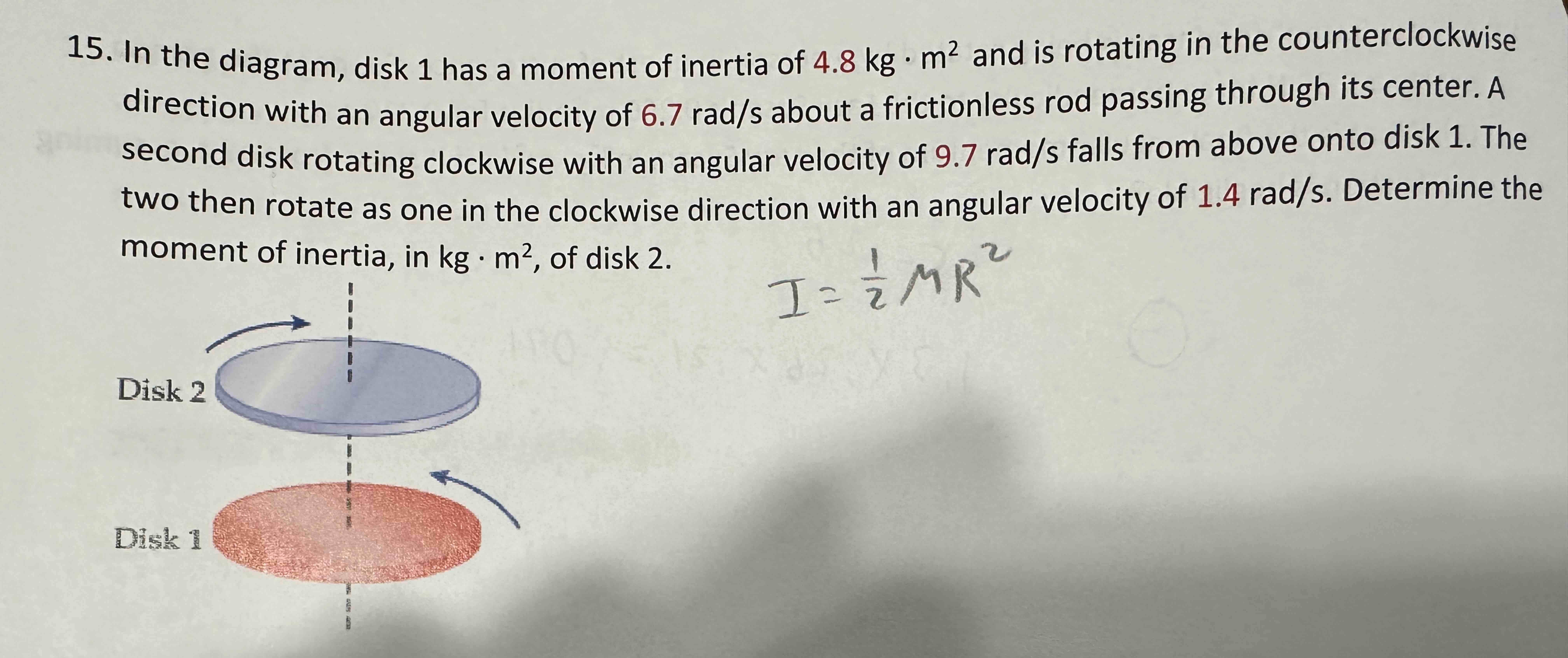 [Solved]: In the diagram, disk 1 has a moment of inertia of