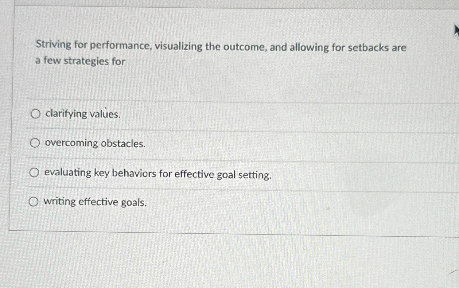 Solved Striving for performance, visualizing the outcome, | Chegg.com
