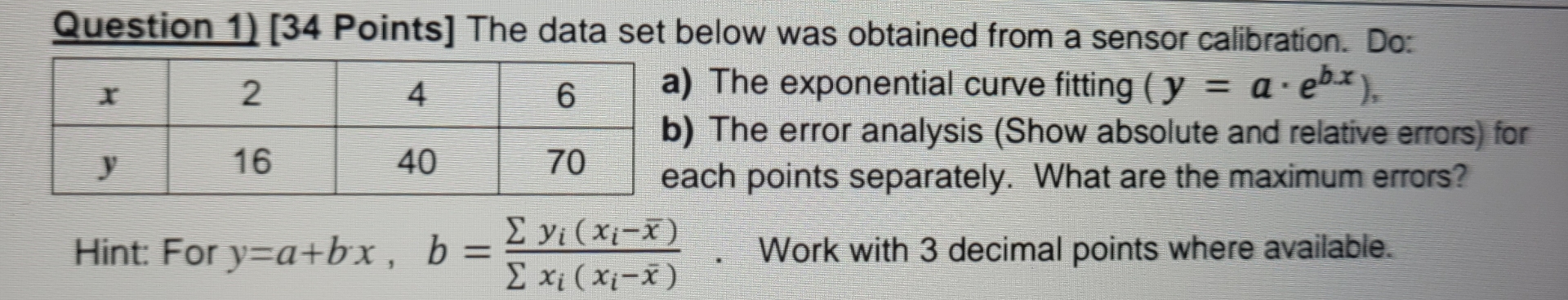 Solved Question 1) [34 ﻿Points] ﻿The data set below was | Chegg.com