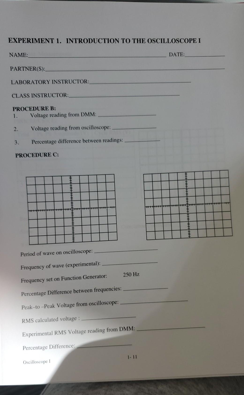EXPERIMENT 1. INTRODUCTION TO THE OSCILLOSCOPE I | Chegg.com