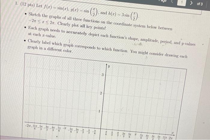 Solved 1. (12 pts) Let f(x)=sin(x),g(x)=sin(2x), and | Chegg.com